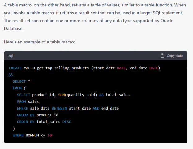 What Does Chatgpt Think” About Sql Macros Sqlora
