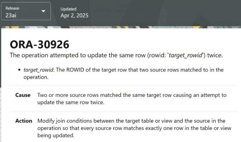 ORA-30926 in Oracle 23ai: What’s Changed?
